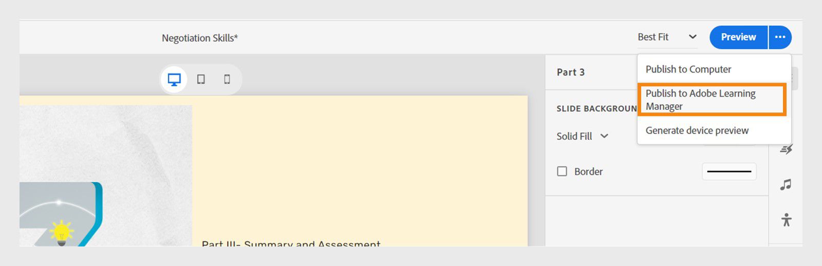 How to Publish Adobe Captivate Projects - local, SCORM and ALM